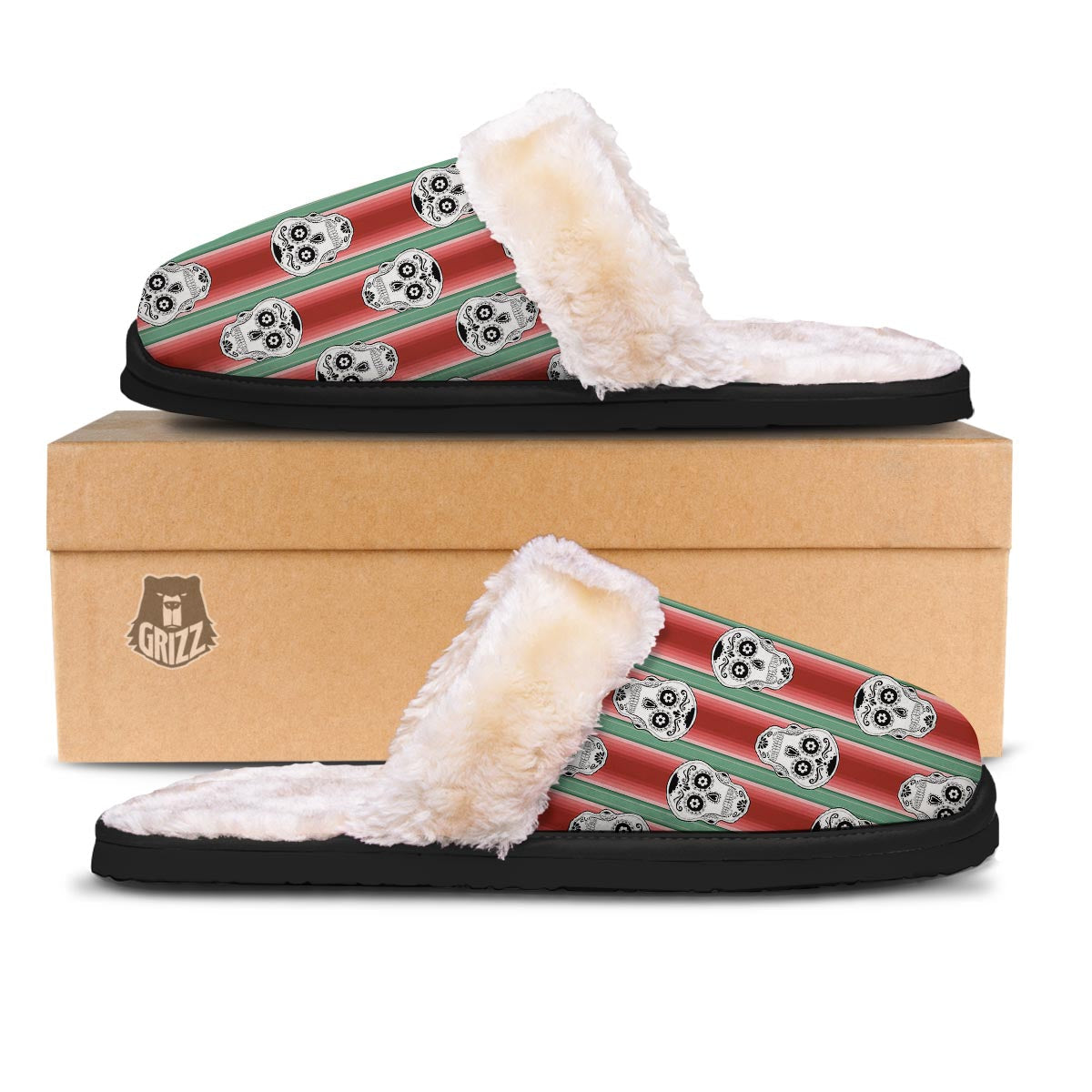 Mexican Serape Sugar Skull Print Pattern Slippers