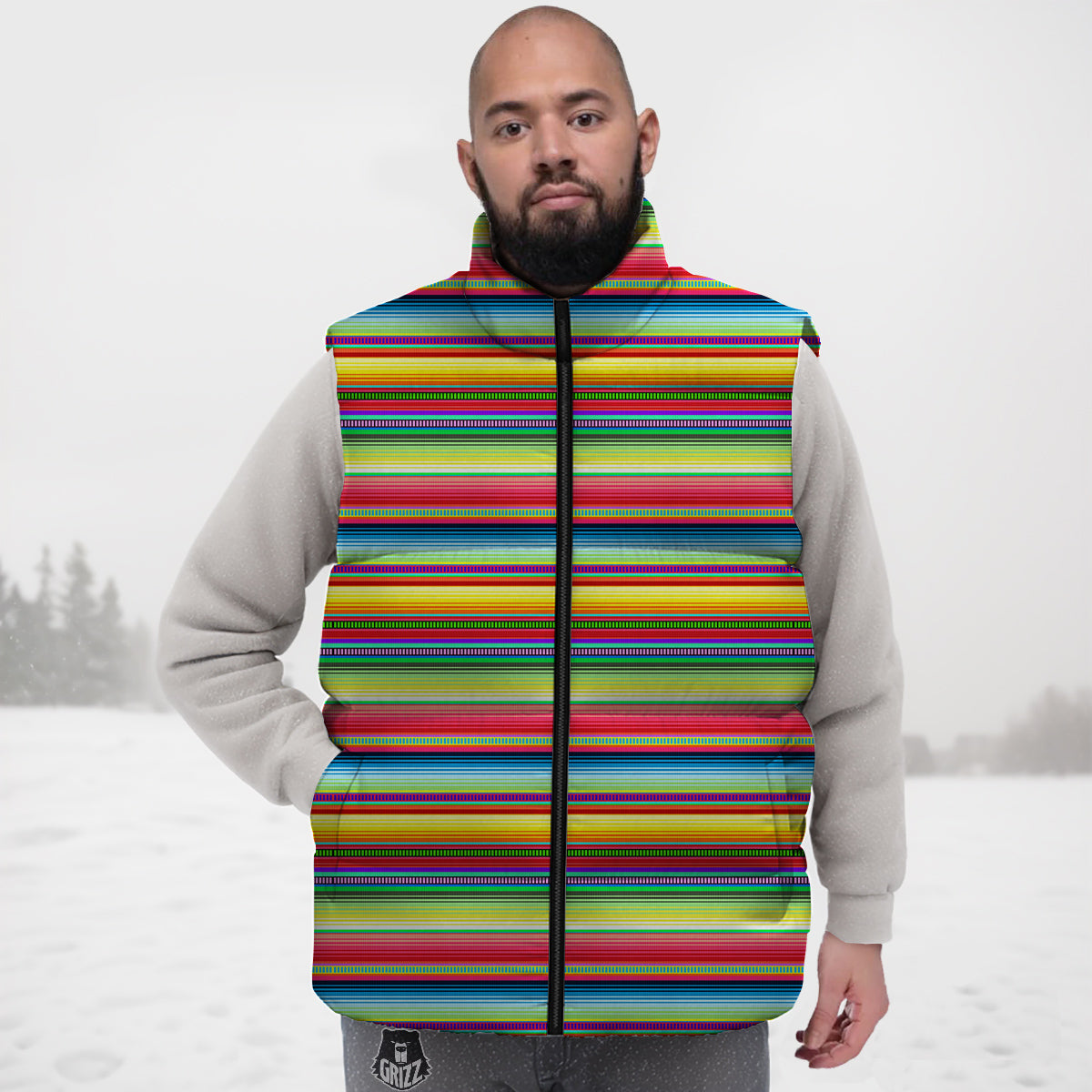 Mexican Stripe Cinco De Mayo Print Down Vest