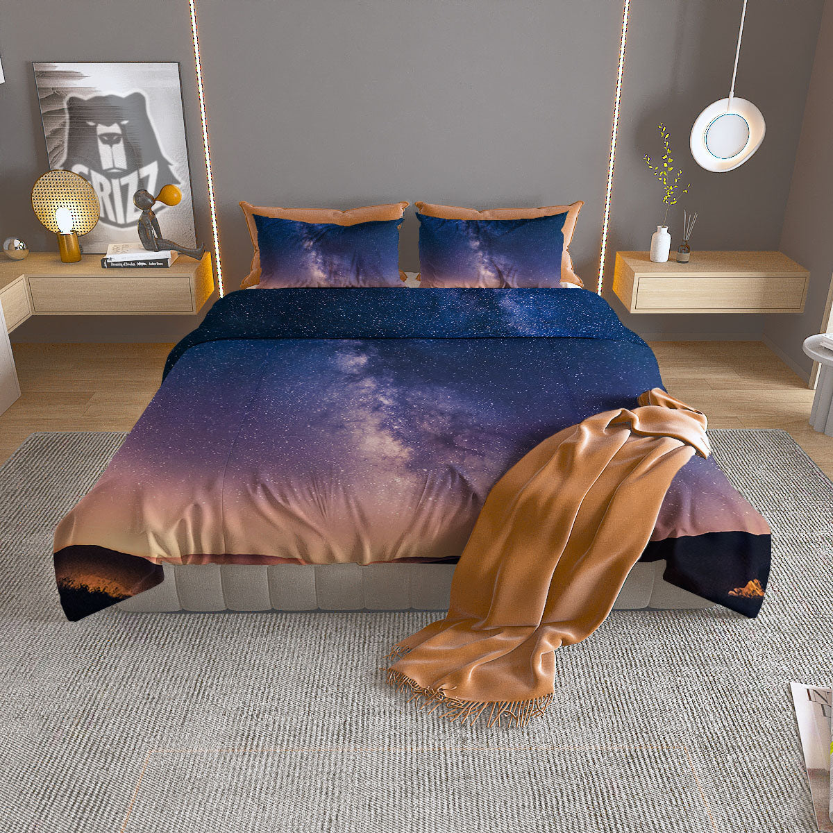 Milky Way Night Sky Print Duvet Cover Bedding Set