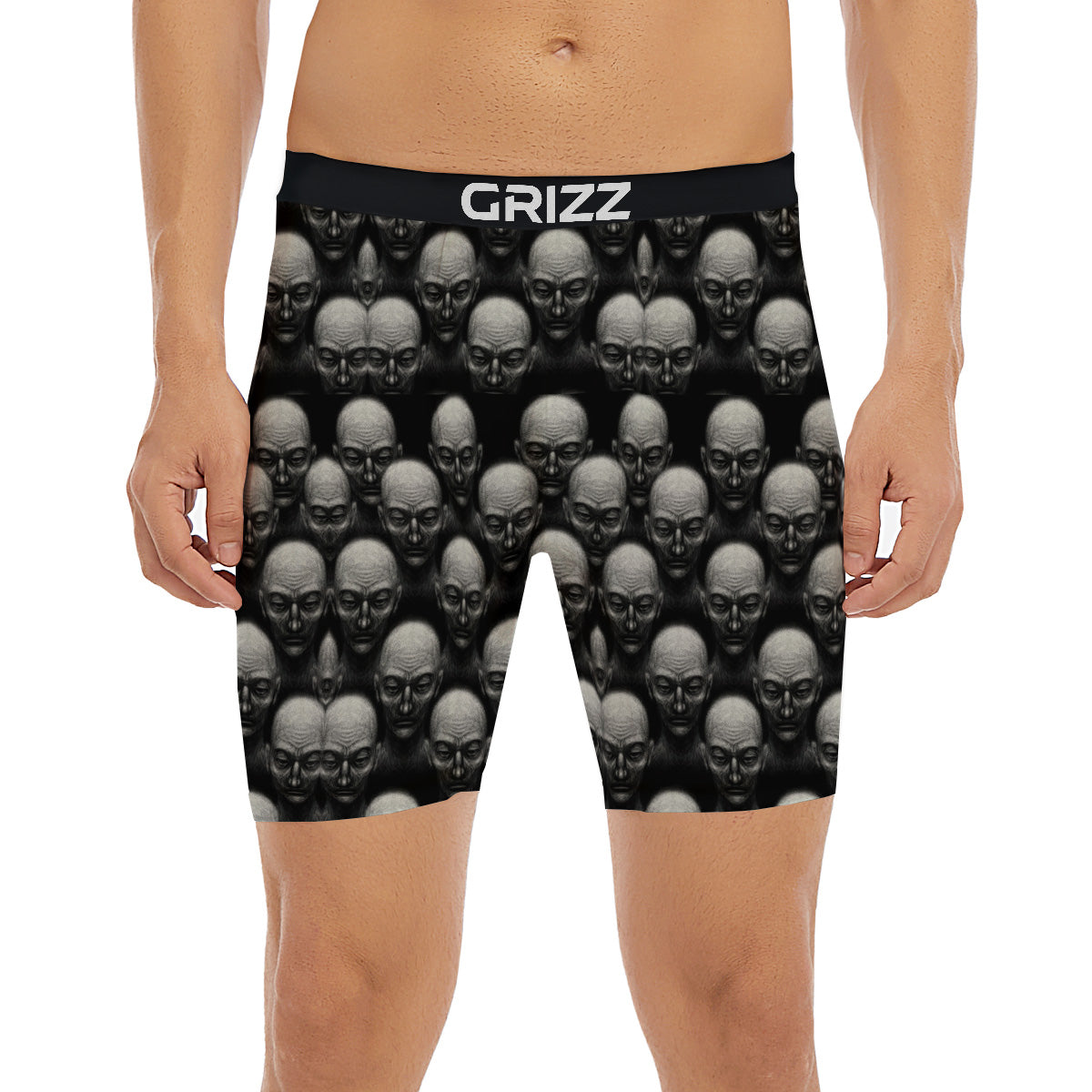 Monochrome Scary Faces Hand Drawn Print Pattern Boxer Briefs