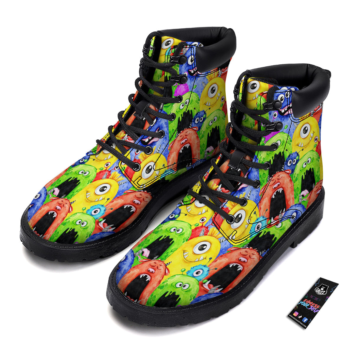 Monster Watercolor Print Pattern Boots