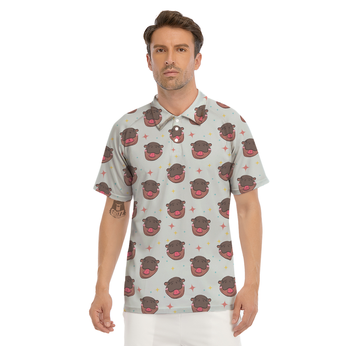 Moo Deng Hippo Smiling Men's Golf Shirts