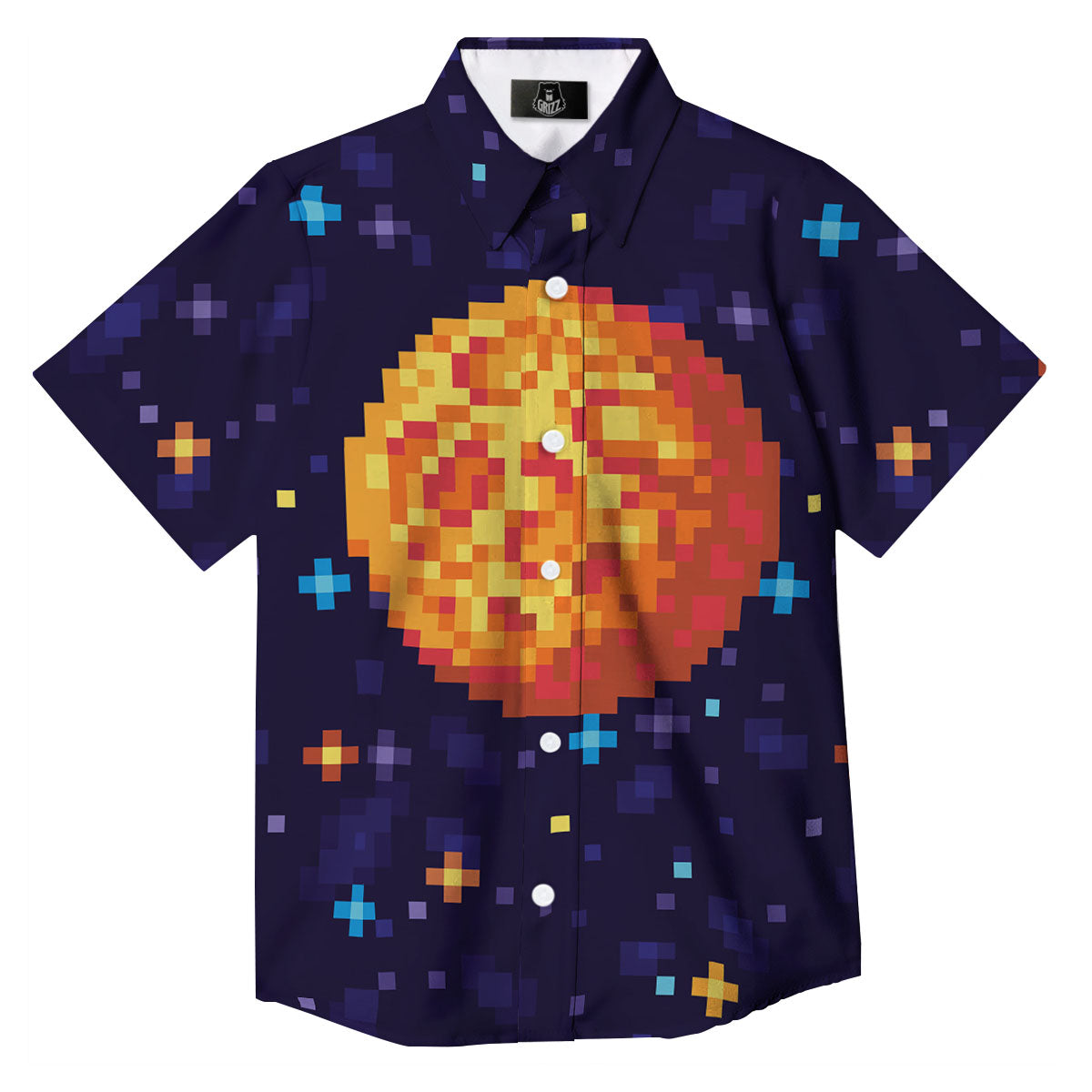 Moon 8-Bit Pixel Print Button Up Shirt