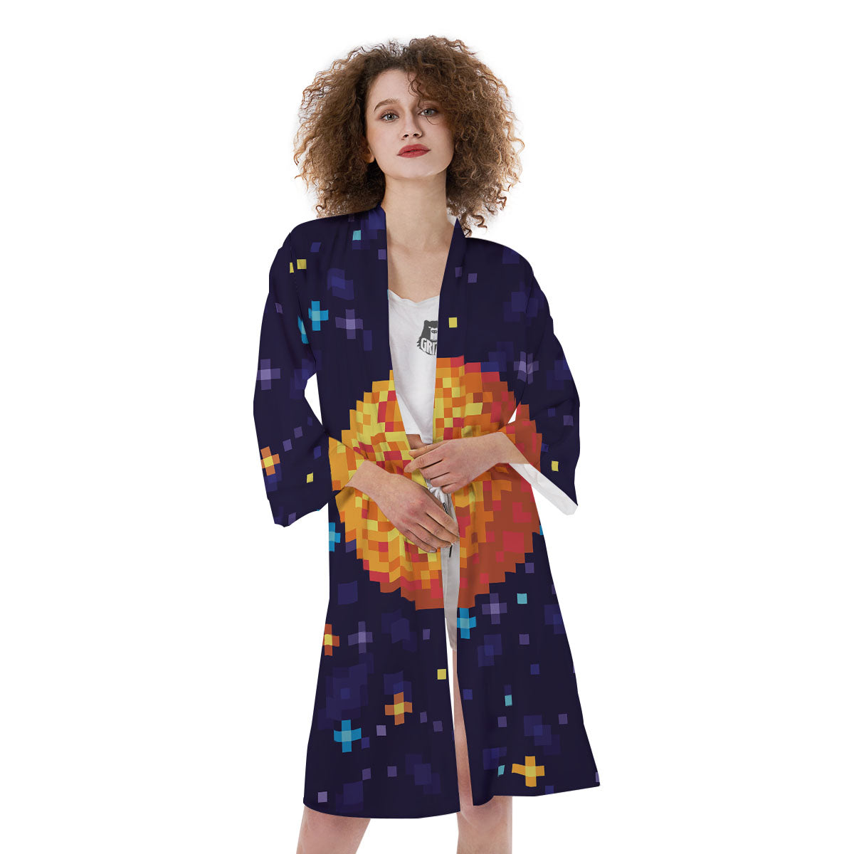Moon 8-Bit Pixel Print Kimono