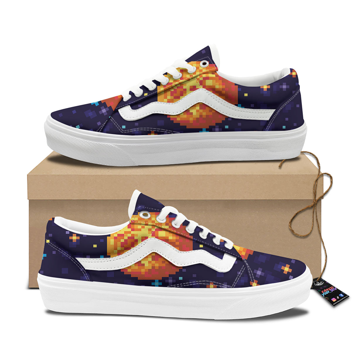 Moon 8-Bit Pixel Print Skate Shoes