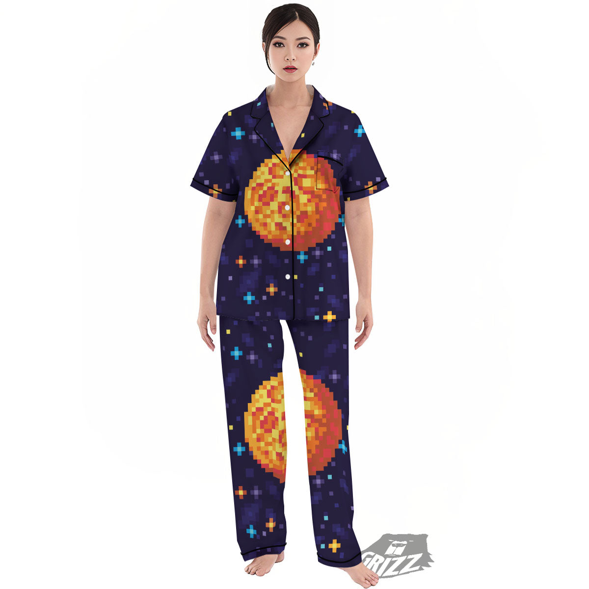 Moon 8-Bit Pixel Print Women's Pajamas Set