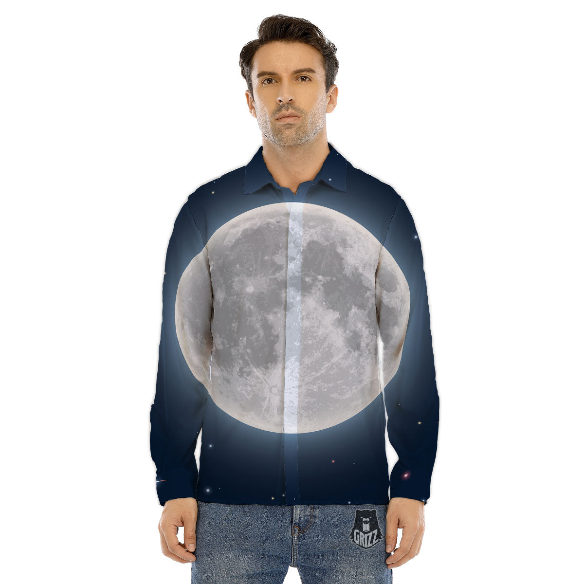 Moonlight And Night Sky Print Men's Dress Shirts