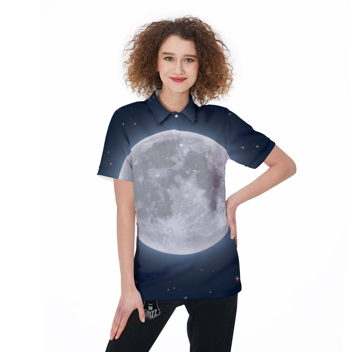 Moonlight And Night Sky Print Women's Golf Shirts