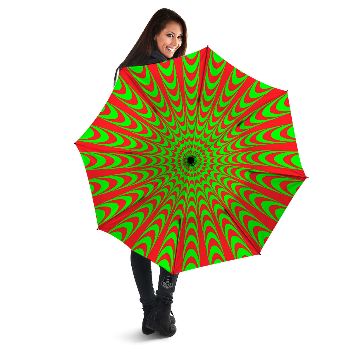 Moving Optical Illusion Green Red Wave Umbrella