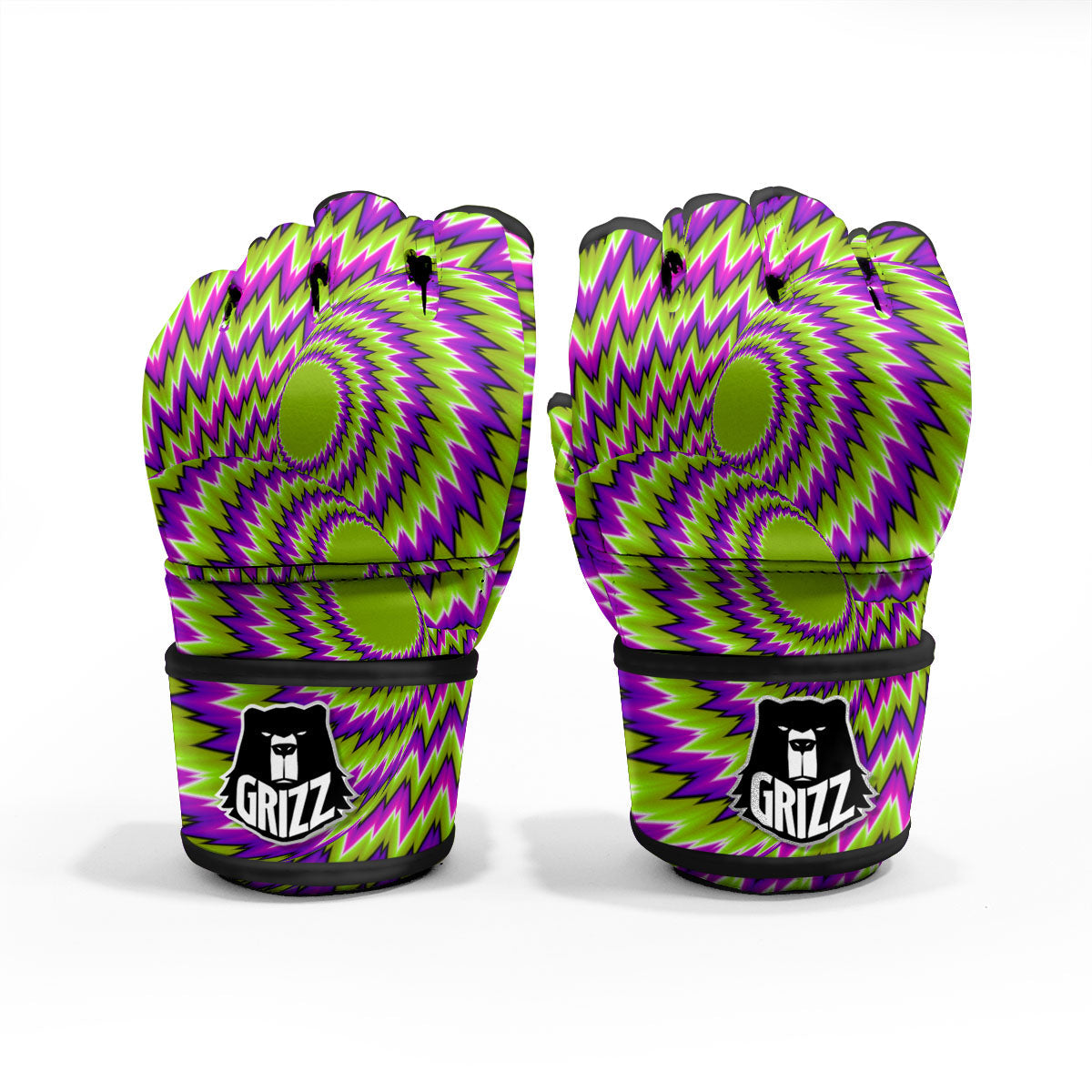 Moving Optical Illusion Green Vortex MMA Gloves