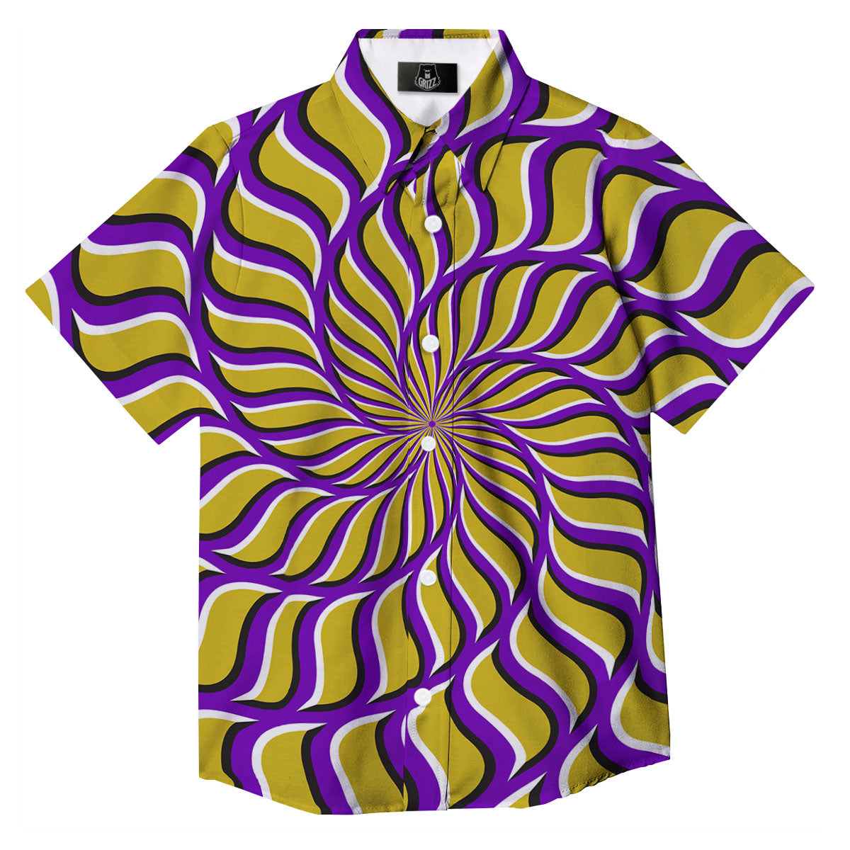 Moving Optical Yellow Spiral Illusion Button Up Shirt