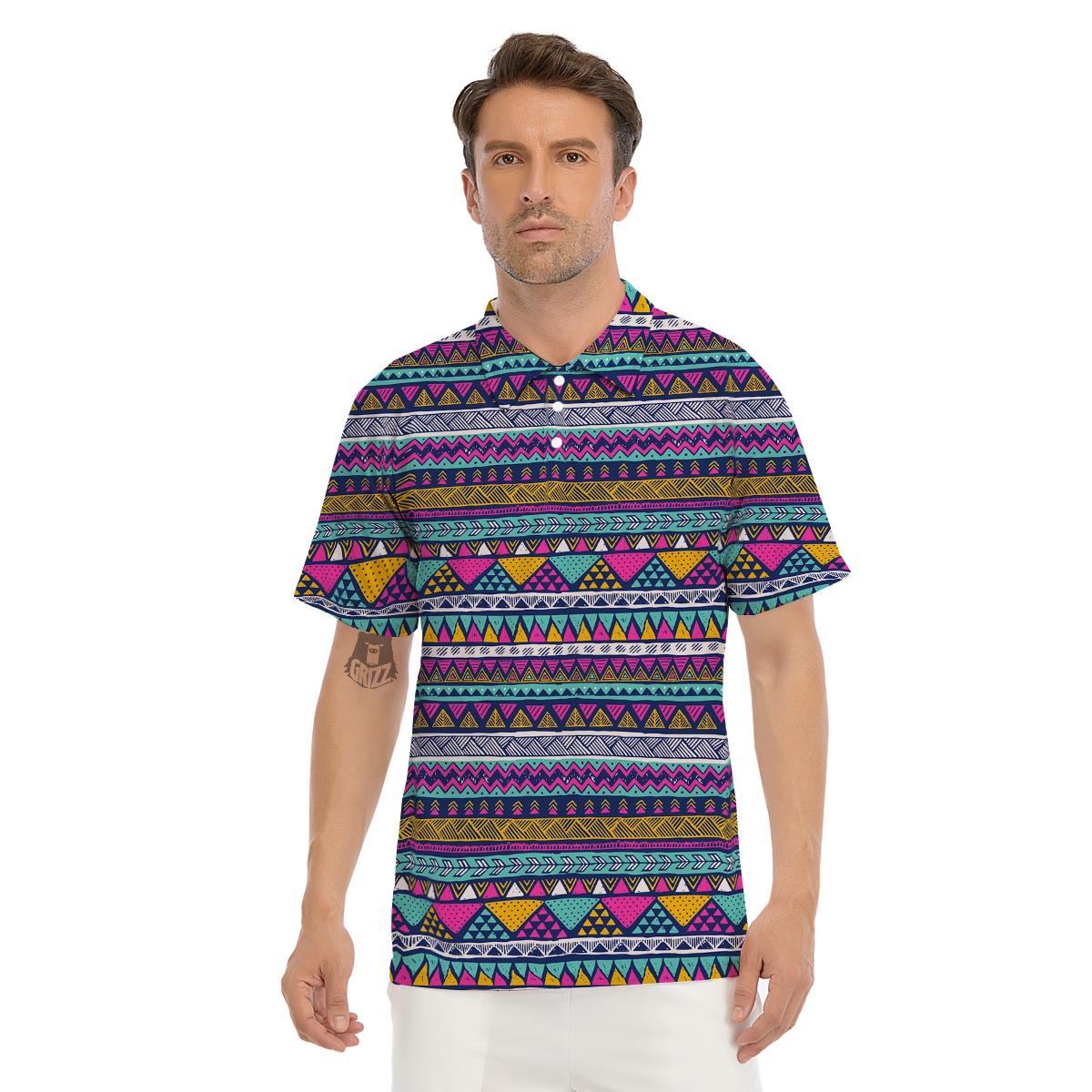 Multicolor Indian Aztec Geometric Art Men's Golf Shirts