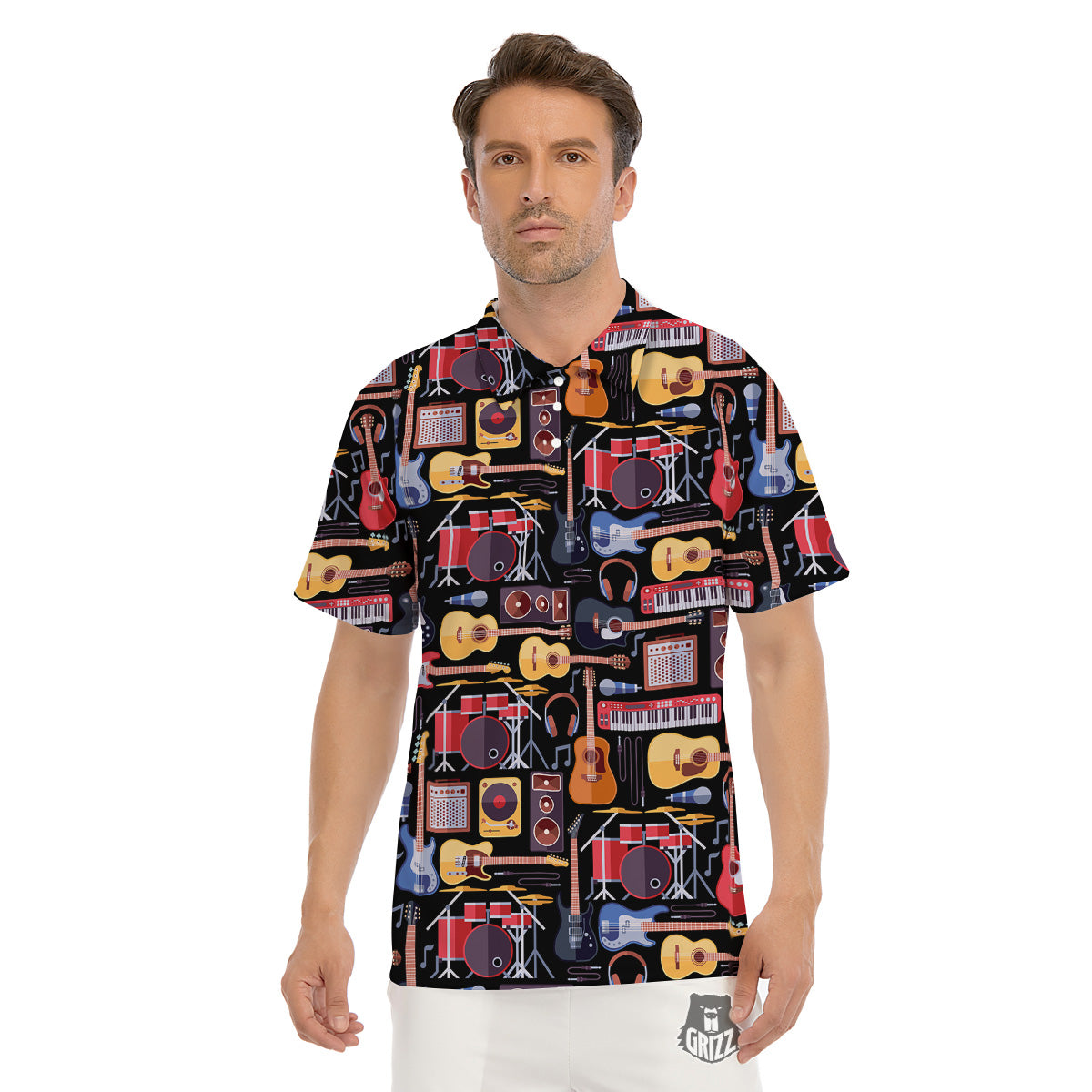 Music Instruments Print Pattern Men's Golf Shirts