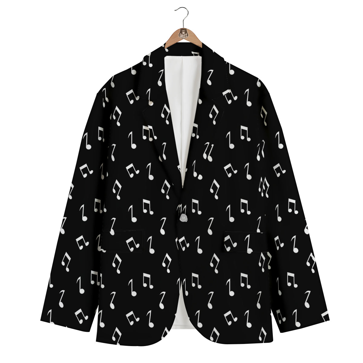 Music Note Black And White Print Pattern Men's Blazer