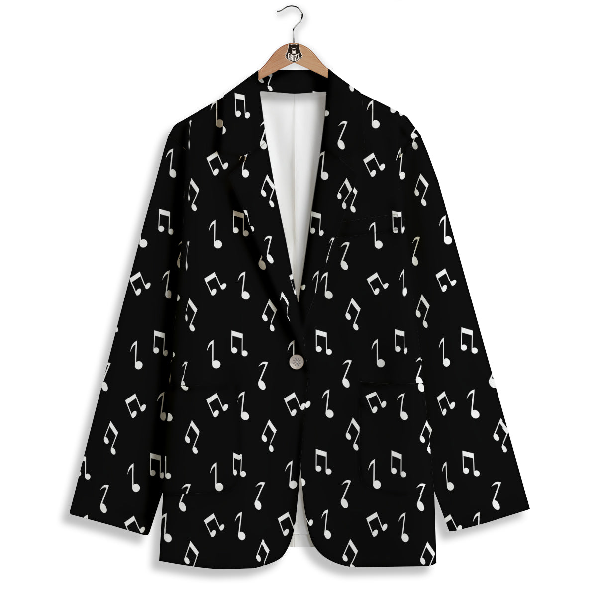Music Note Black And White Print Pattern Women's Blazer