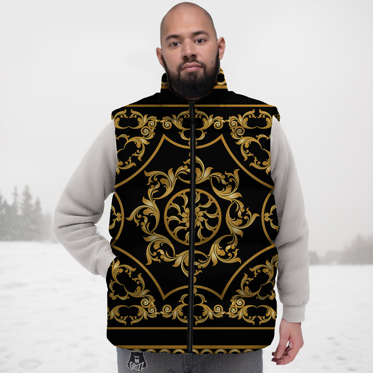 Music Note Print Pattern Down Vest