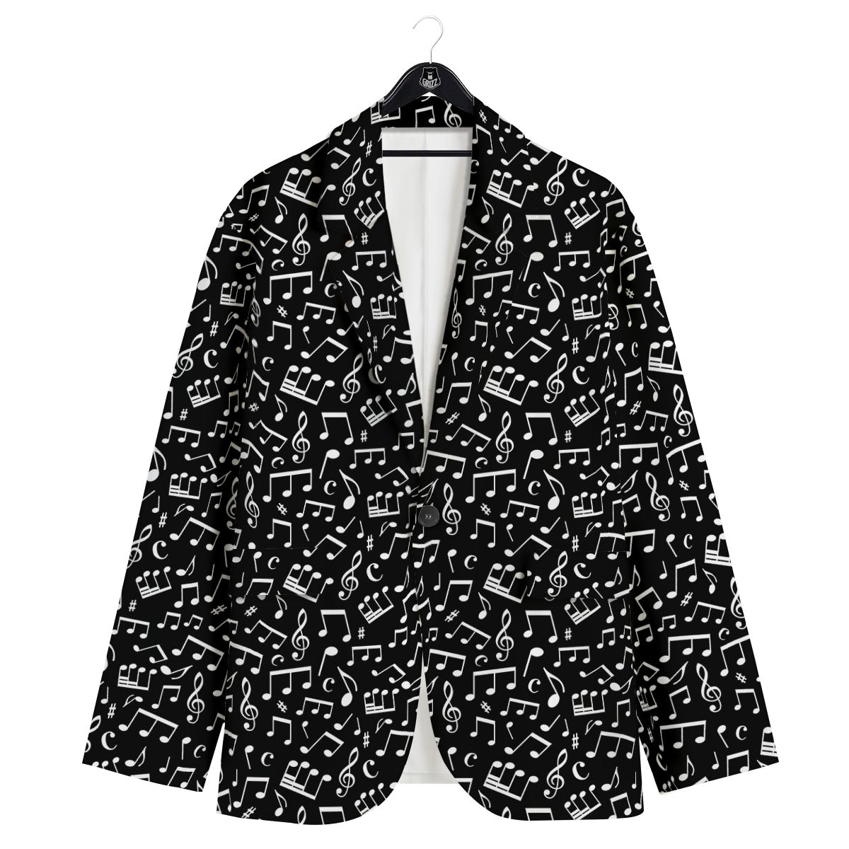 Music Note White And Black Print Pattern Men's Sport Coat