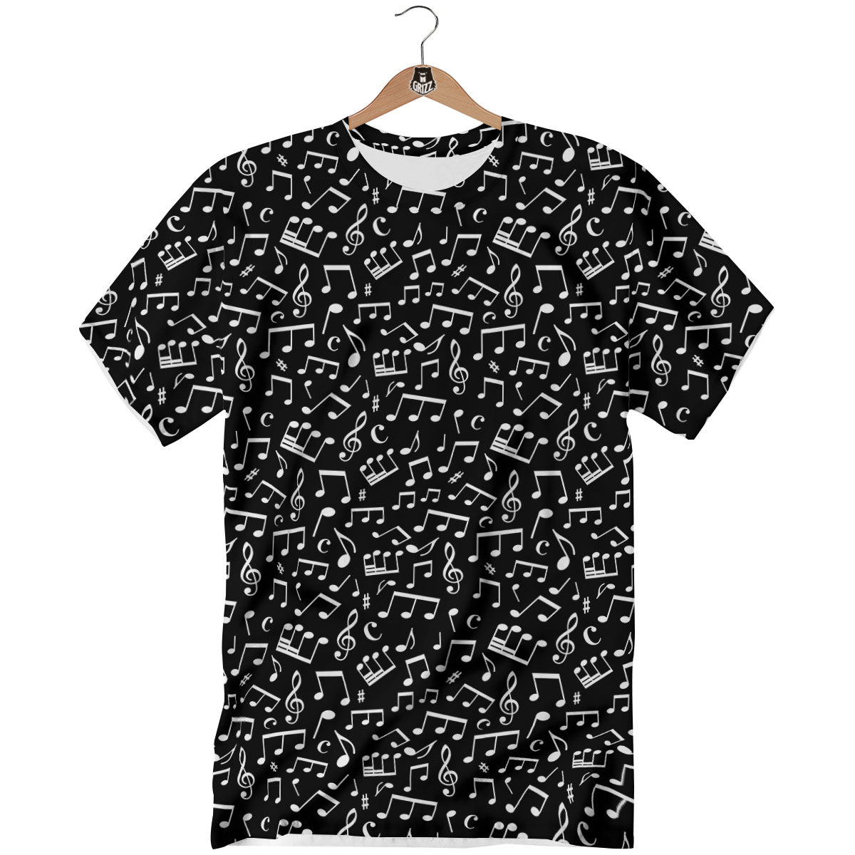 Music Note White And Black Print Pattern T-Shirt