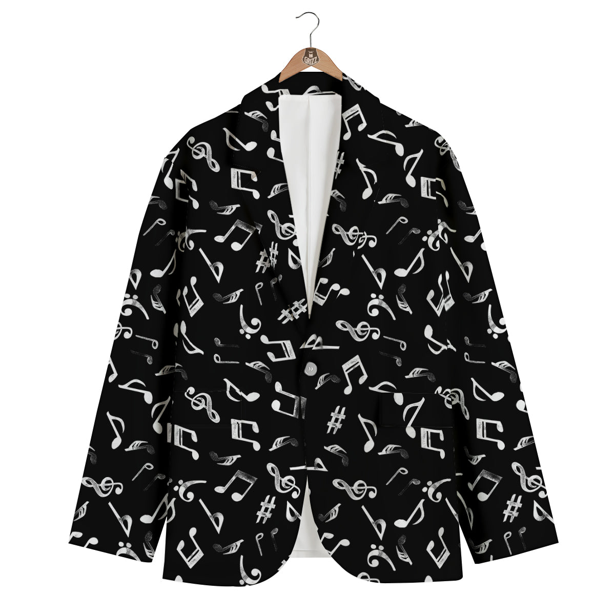 Music Notes Watercolor Print Pattern Men's Blazer