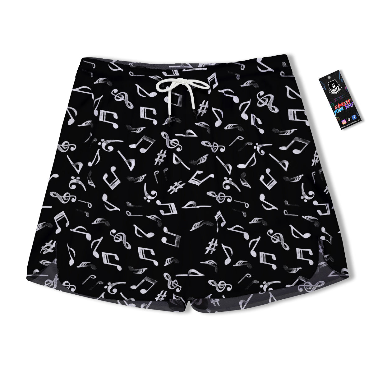 Music Notes Watercolor Print Pattern Men's Running Shorts