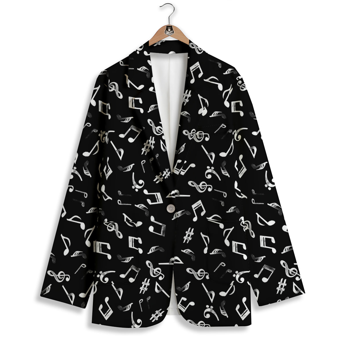 Music Notes Watercolor Print Pattern Women's Blazer