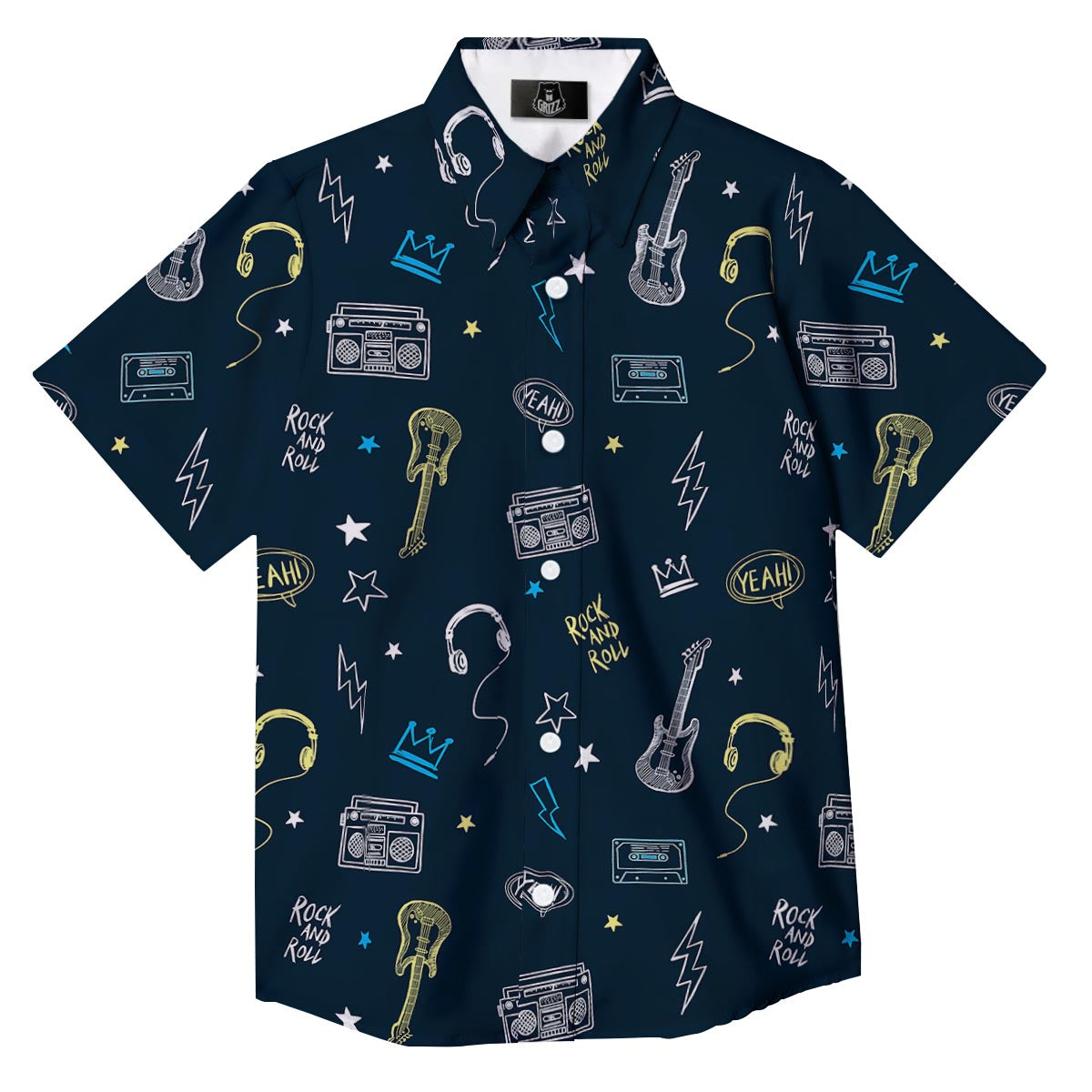 Music Rock And Roll Print Pattern Button Up Shirt