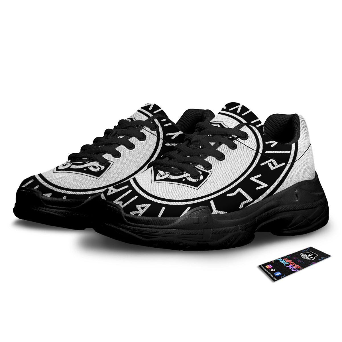Mythology Mjolnir Norse Print Black Chunky Shoes