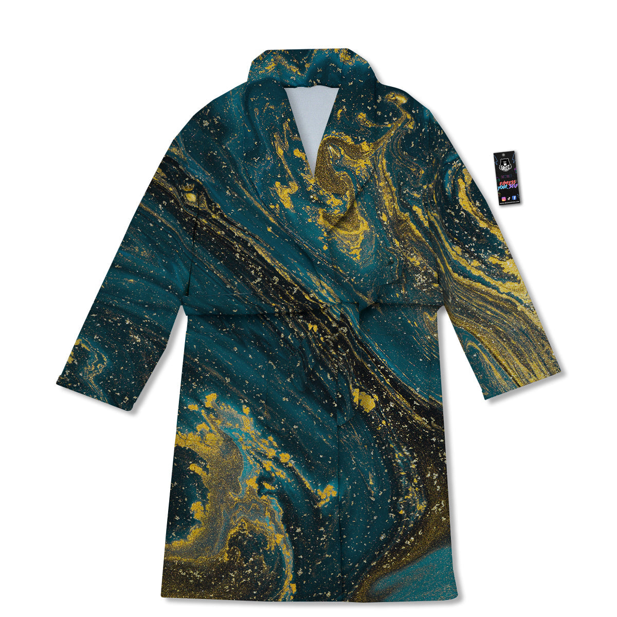 Natural Luxury Blue And Gold Marble Print Bathrobe