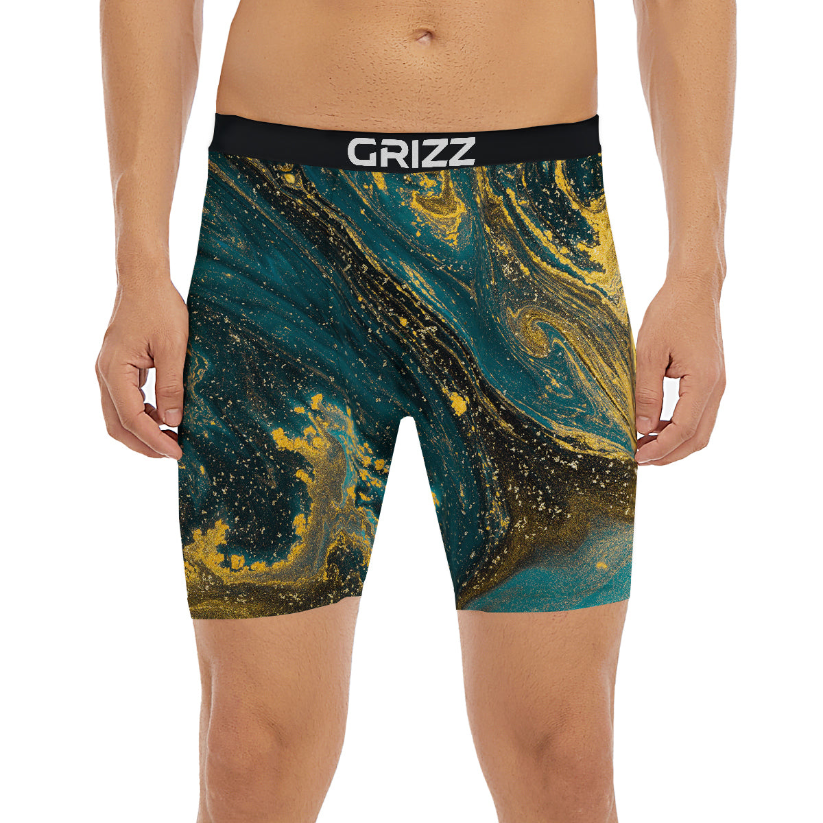 Natural Luxury Blue And Gold Marble Print Boxer Briefs