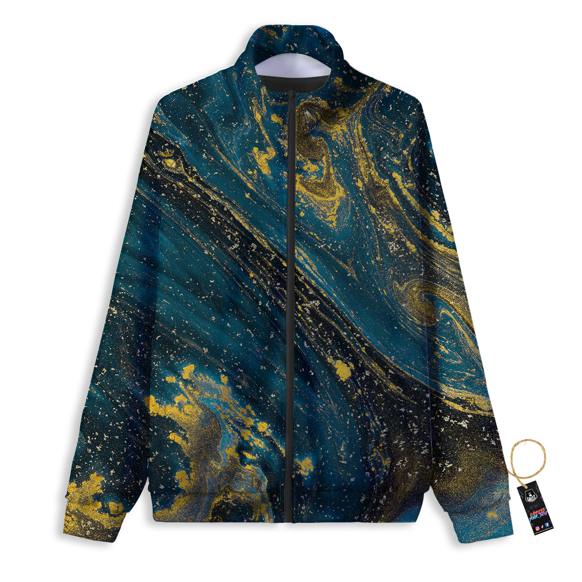 Natural Luxury Blue And Gold Marble Print Track Jacket