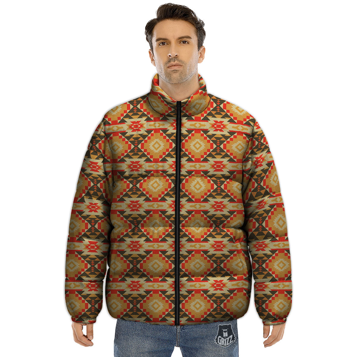 Navajo Native Print Pattern Puffer Jacket