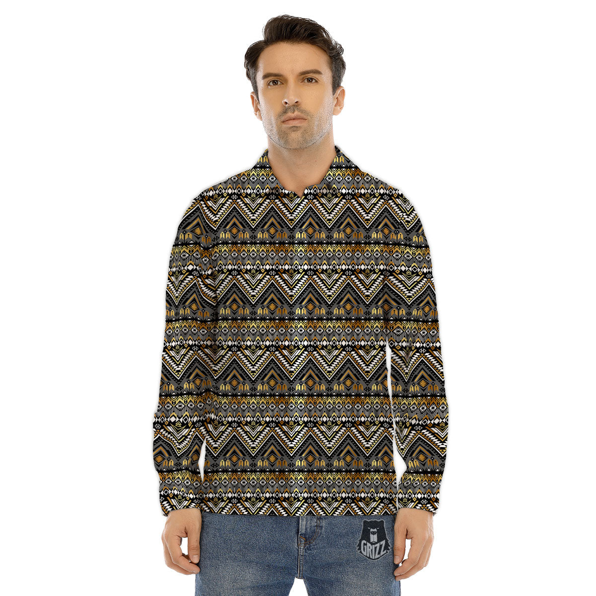 Navajo Native Tribal Print Pattern Men's Dress Shirts