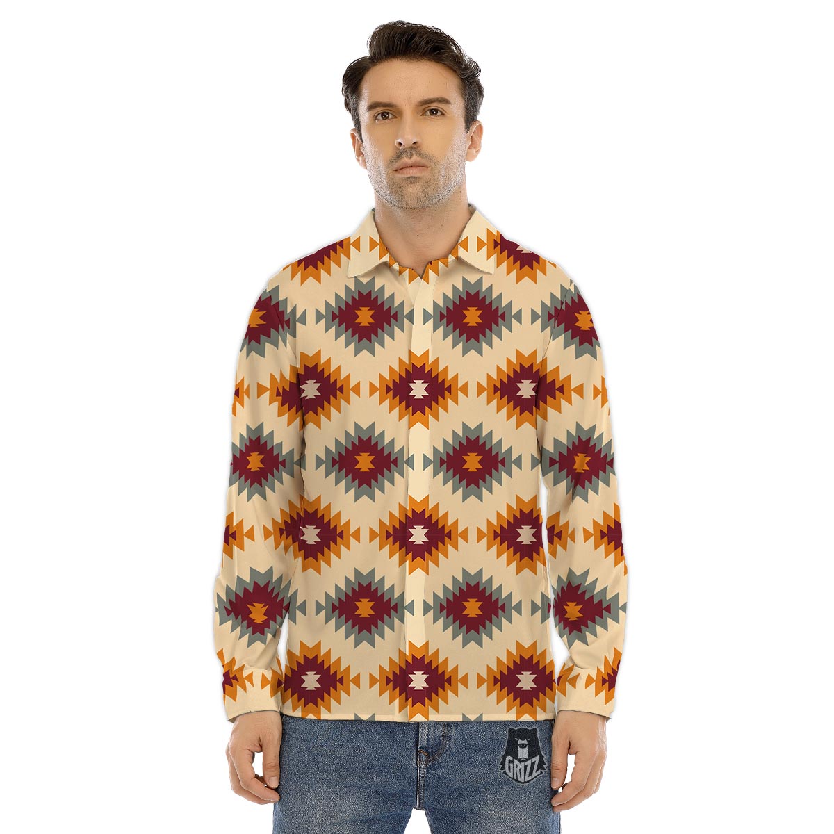 Navajo Tribal Southwestern Print Pattern Men's Dress Shirts