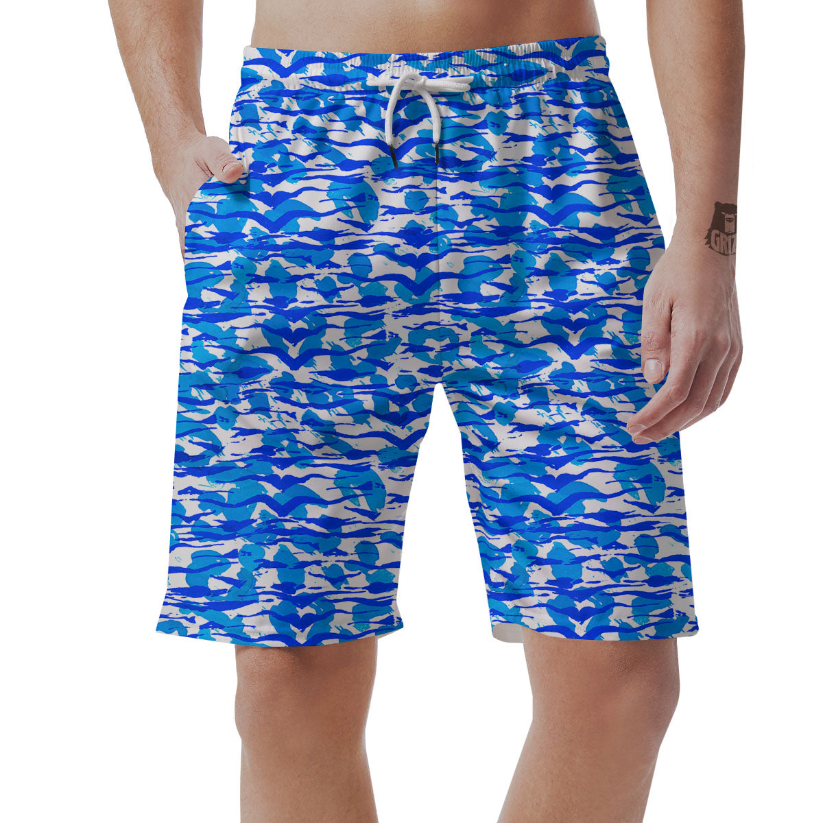 Navy Tiger Stripe Camouflage Seamless Print Pattern Men's Shorts