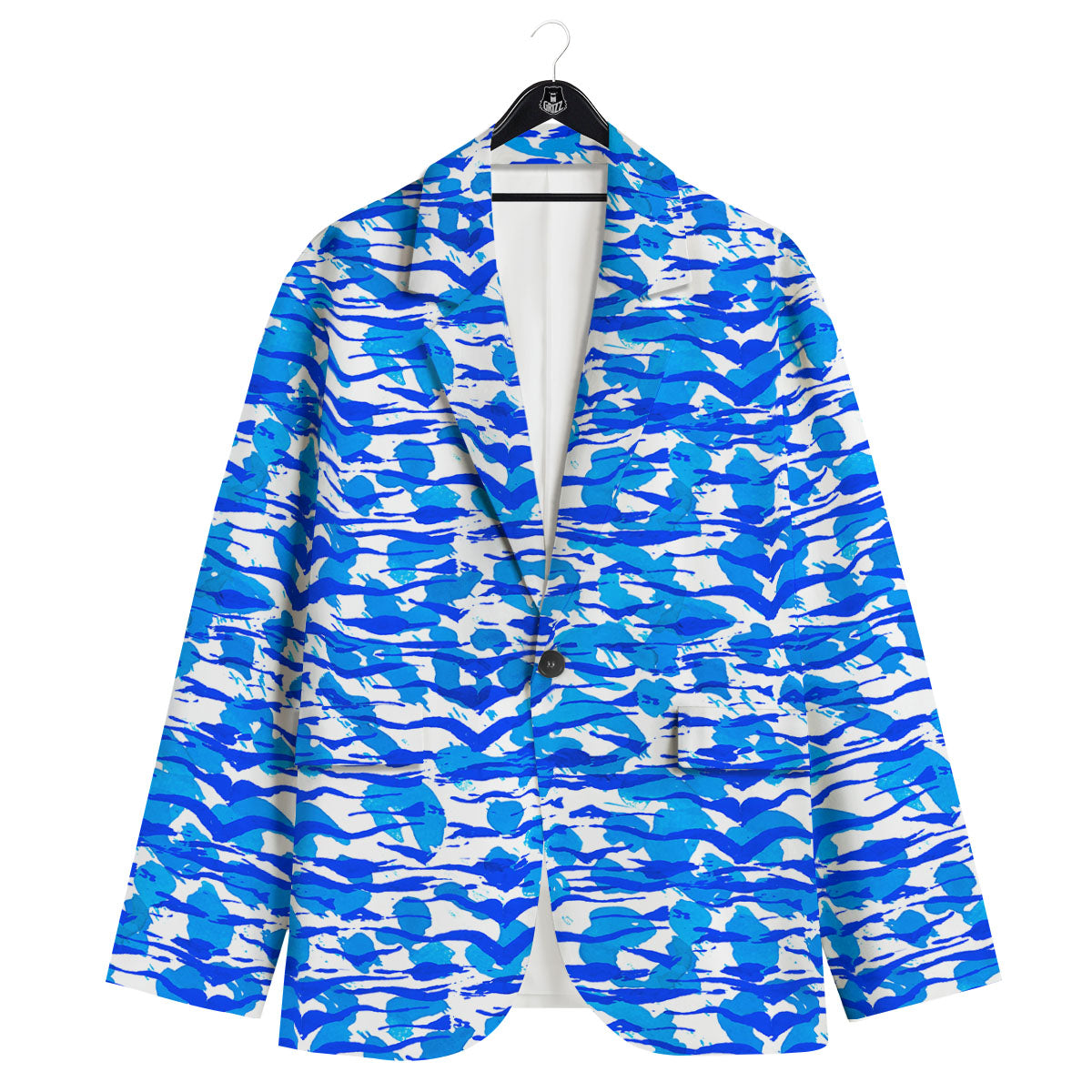 Navy Tiger Stripe Camouflage Seamless Print Pattern Men's Sport Coat