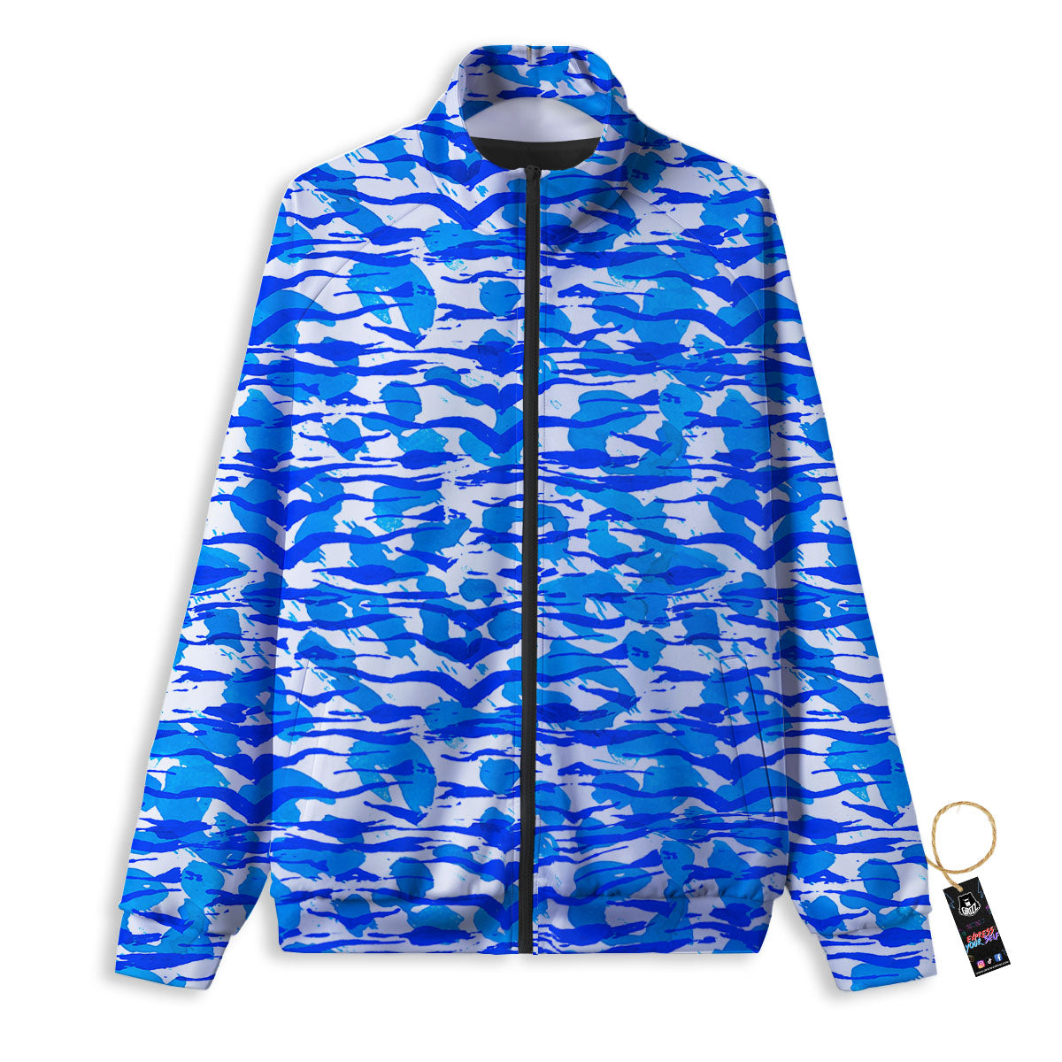 Navy Tiger Stripe Camouflage Seamless Print Pattern Track Jacket