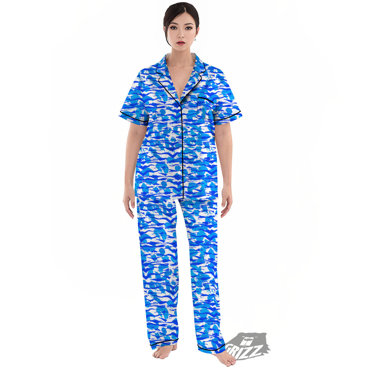 Navy Tiger Stripe Camouflage Seamless Print Pattern Women's Pajamas Se