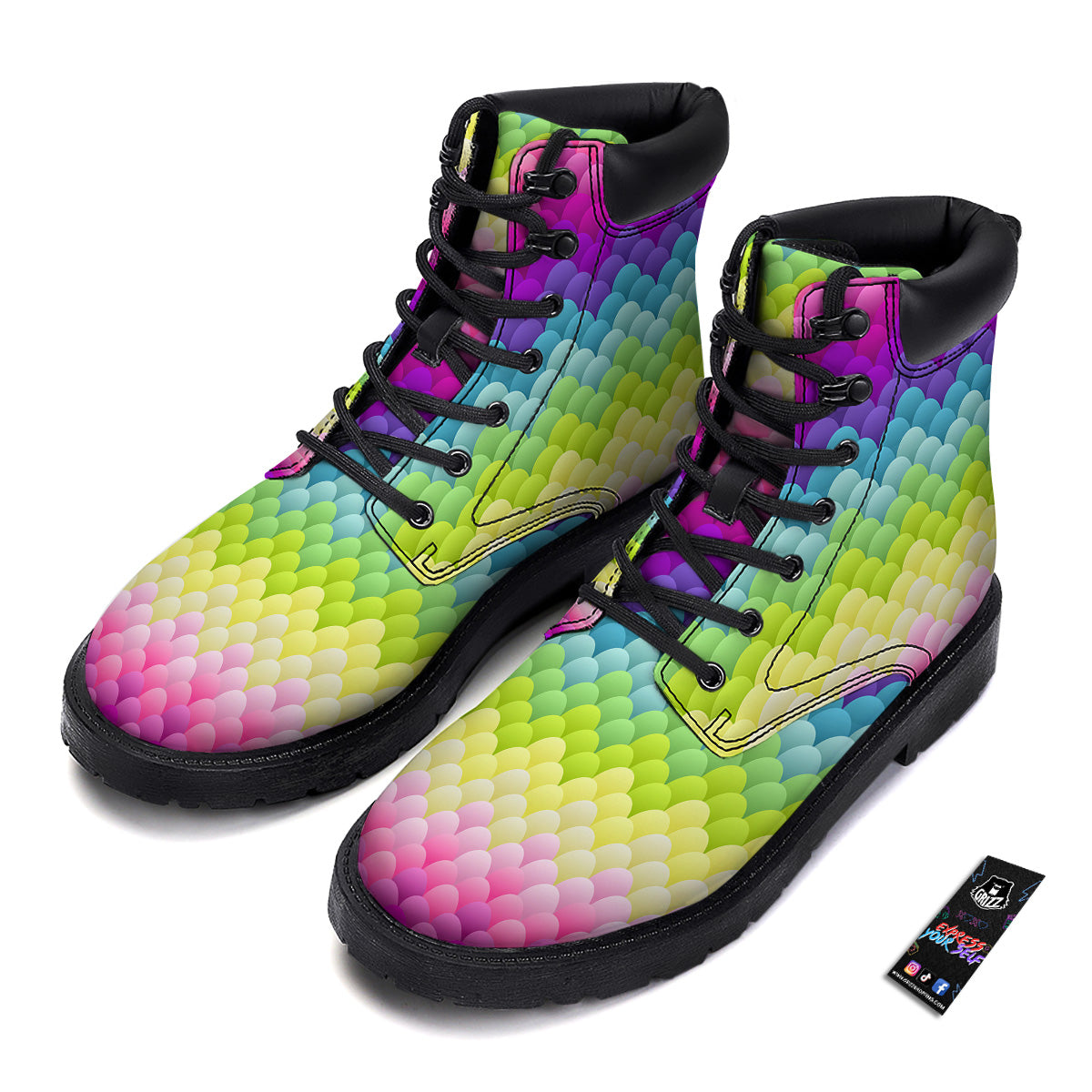 Neon Rainbow Light Blobs Print Pattern Boots