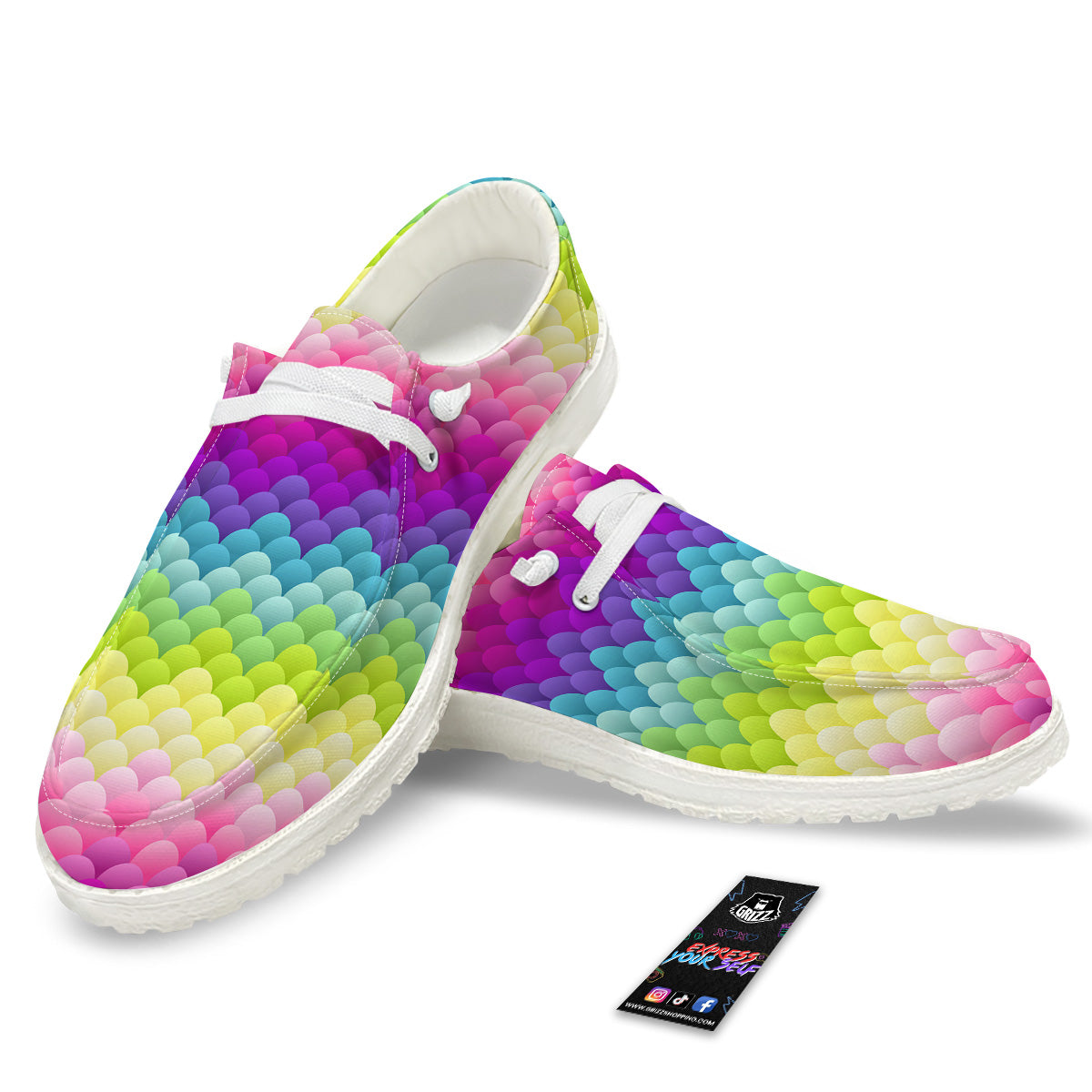 Neon Rainbow Light Blobs Print Pattern White Loafers