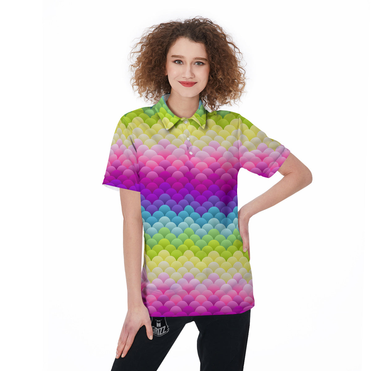 Neon Rainbow Light Blobs Print Pattern Women's Golf Shirts