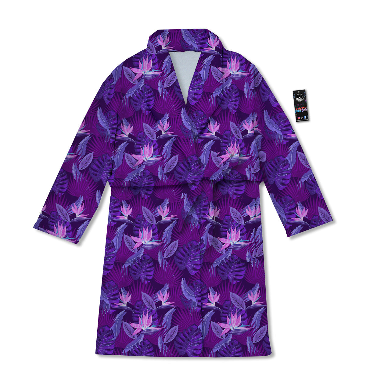 Neon Tropical Foliage And Leave Print Pattern Bathrobe