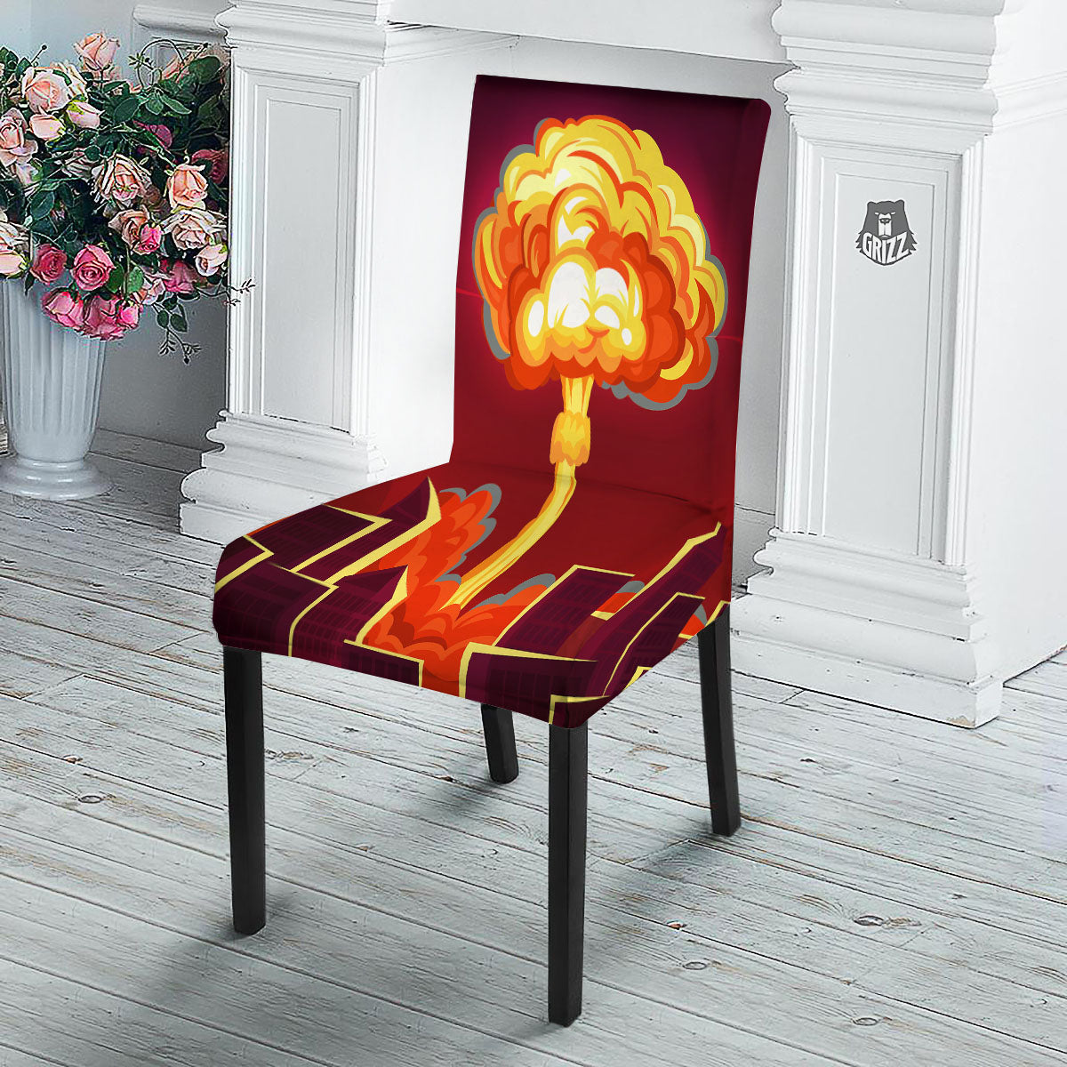 Nuclear Explosion In City Print Dining Chair Slipcover
