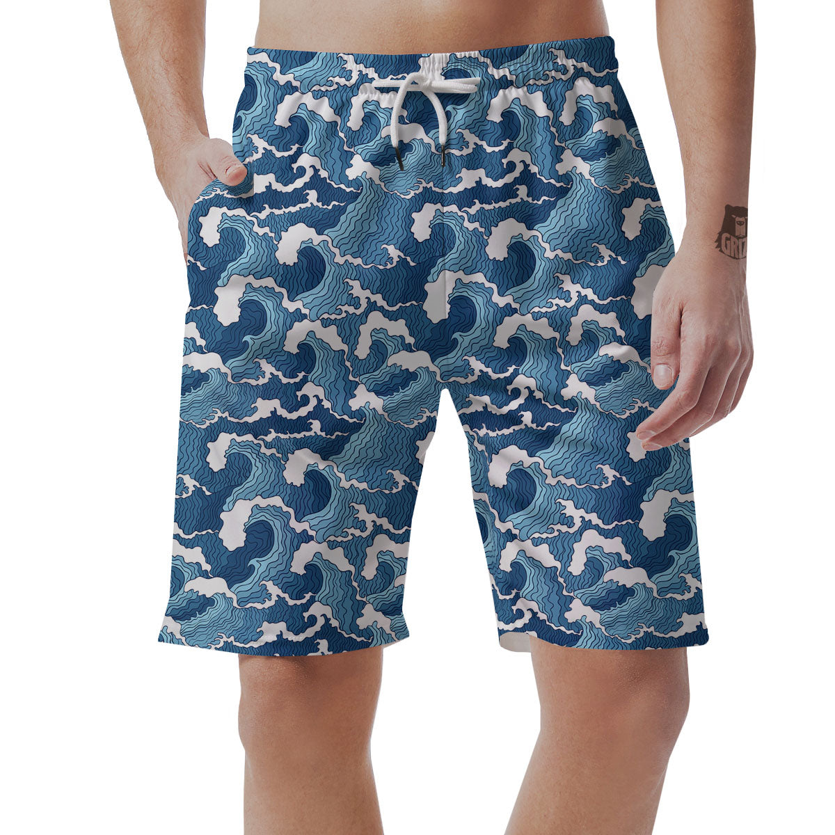 Ocean Wave Japanese Print Pattern Men's Shorts