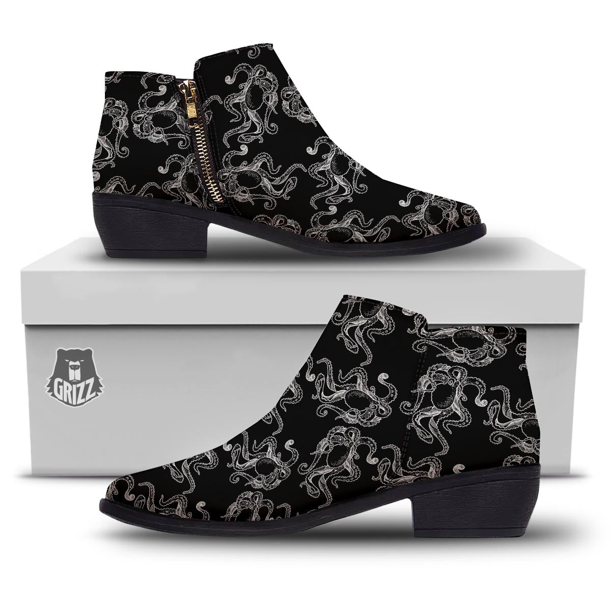 Octopus Tentacles Print Pattern Ankle Boots