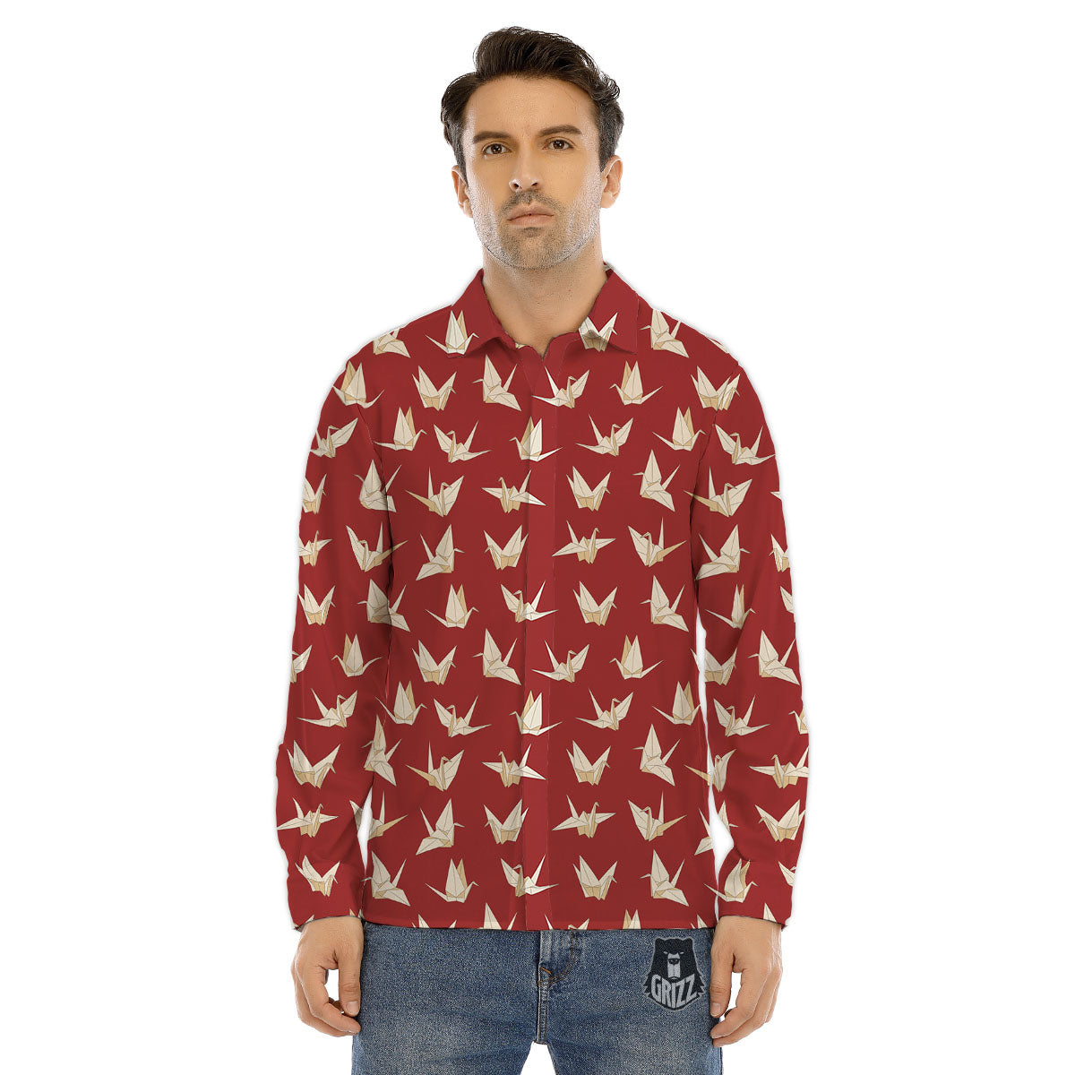 Origami Crane Japanese Print Pattern Men's Dress Shirts
