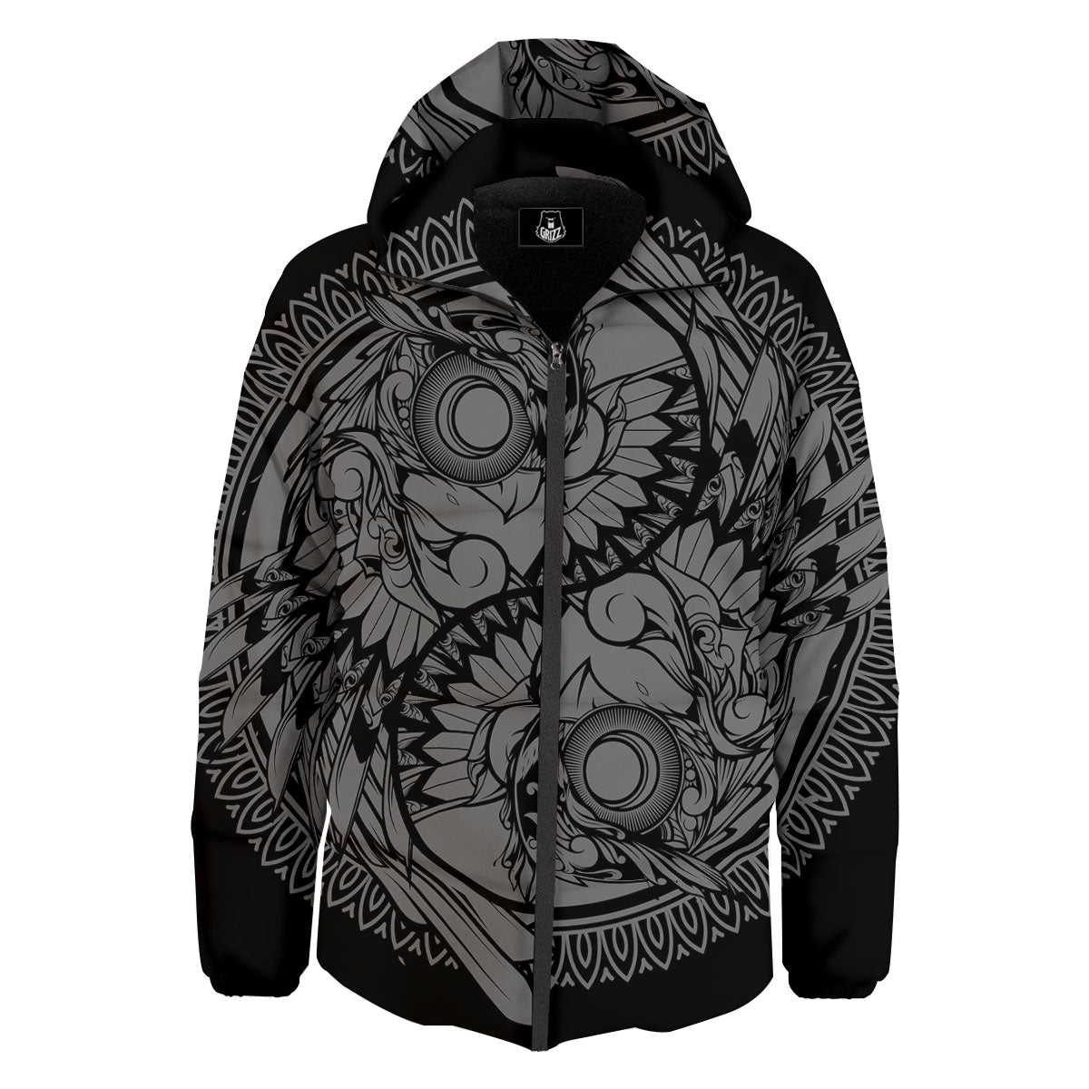 Owl Yin Yang Print Down Jacket