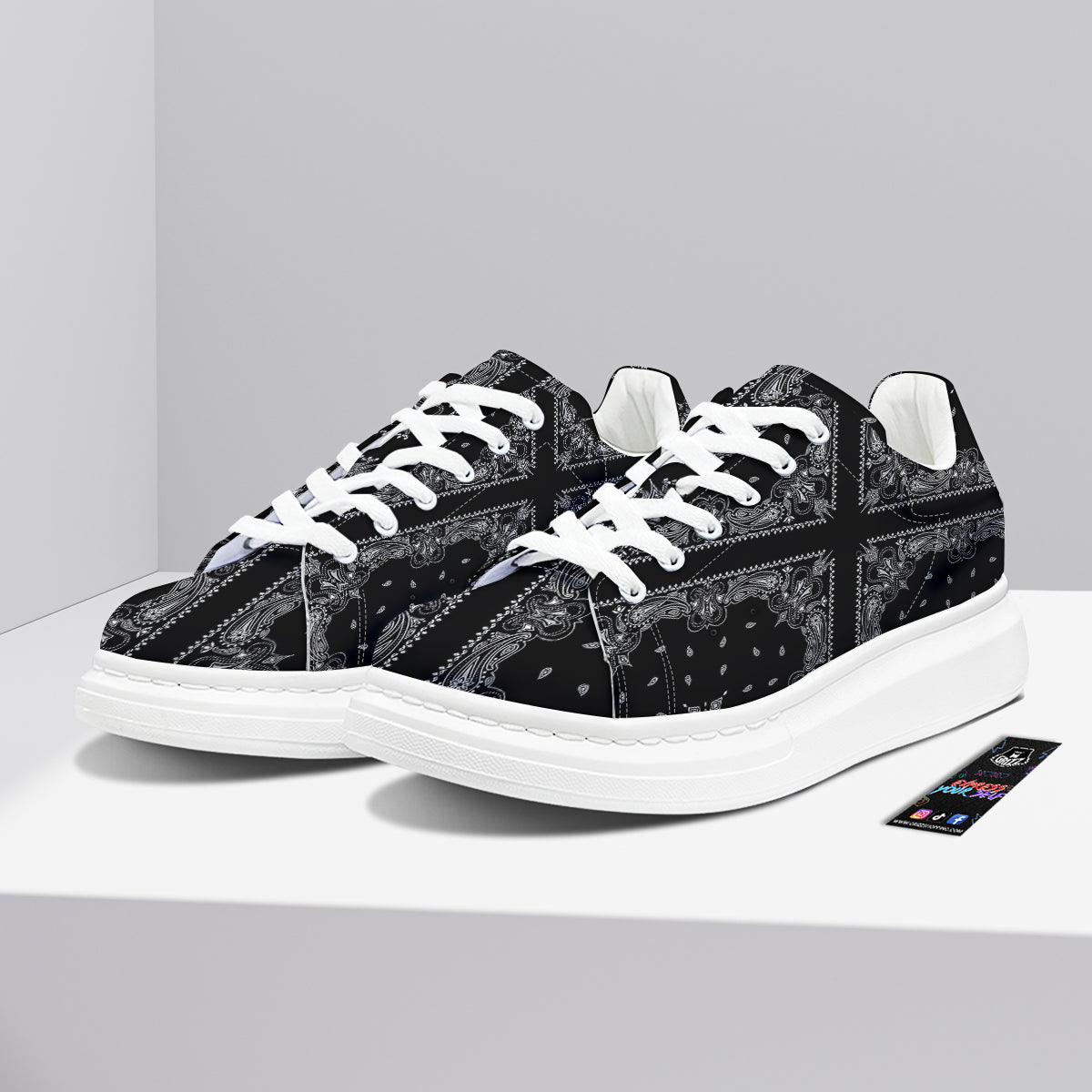 Paisley Bandana Black And White Print Pattern Platform Shoes