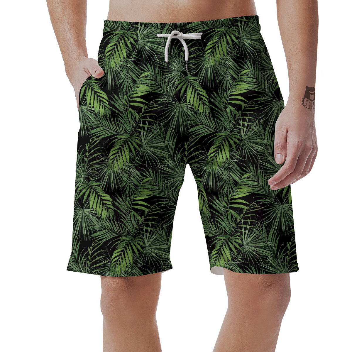 Palm Leaf Night Tropical Print Pattern Men's Shorts