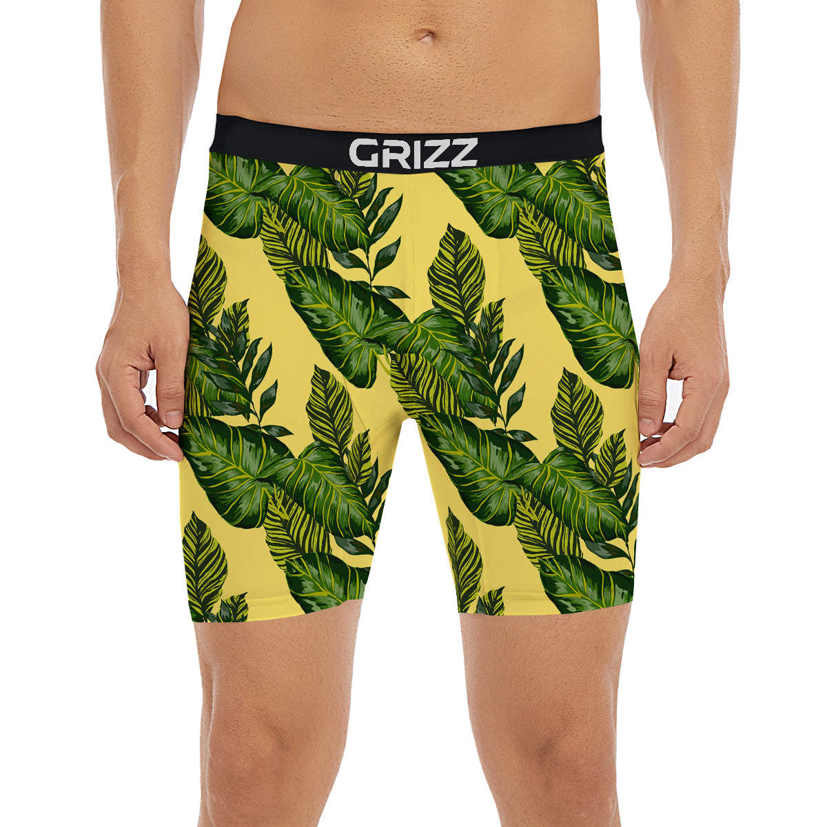 Palm Leaves Yellow Hawaiian Print Pattern Boxer Briefs