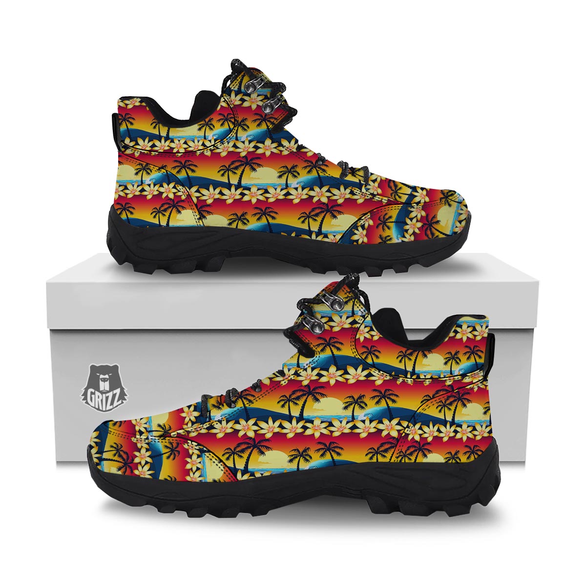 Palm Tree Sunset Hibiscus Print Pattern Hiking Shoes